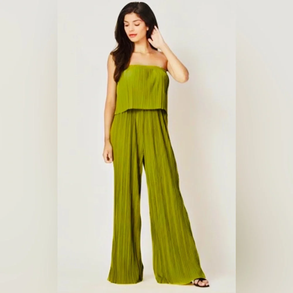 Pants & Jumpsuits | Elegant Olive Green Strapless Jumpsuit | Poshmark